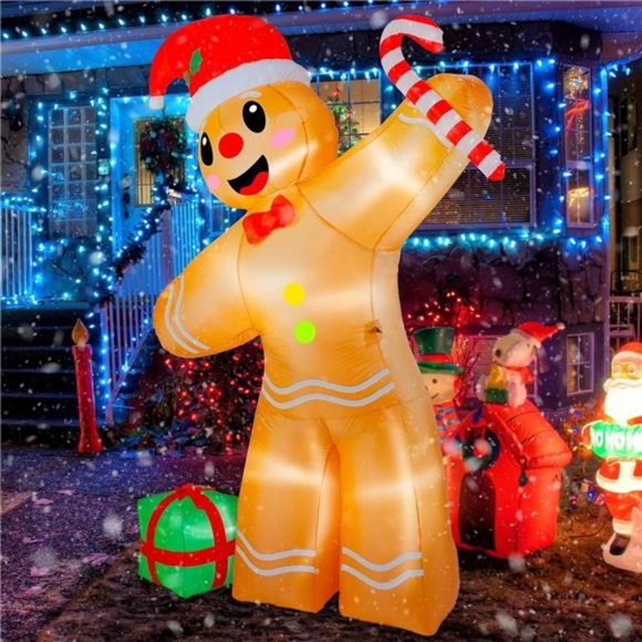 Holiday | 8ft Christmas Inflatables Gingerbread Man Holding Candy Cane ...